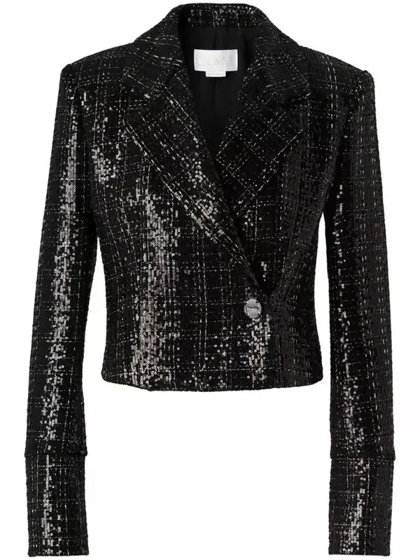 GENNY Sequin-embellished Tweed Cropped Jacket - Black