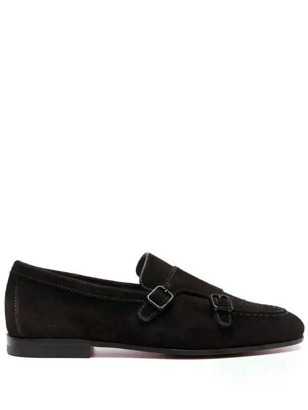 Santoni Double-buckle Suede Loafers - Brown