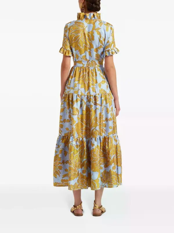 La DoubleJ Ruffle-trim Floral-print Silk Dress - Yellow