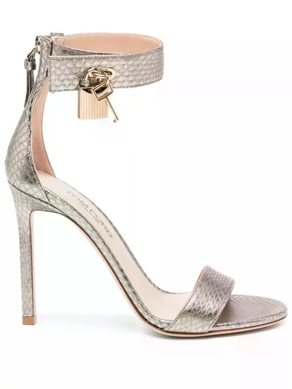 TOM FORD Leather High Heel Sandals - Silver