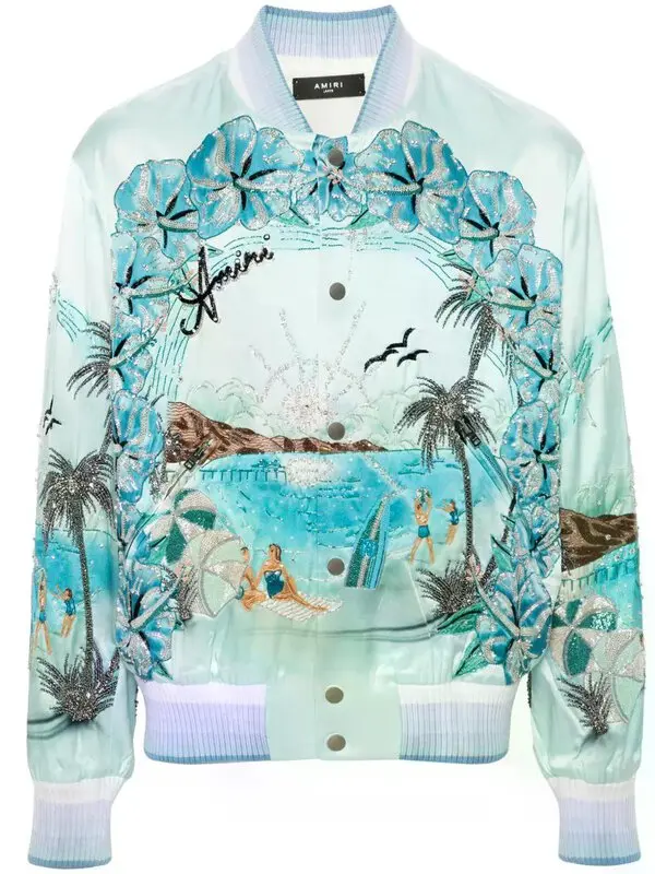 Amiri Paradise Beaded Bomber Jacket - Blue
