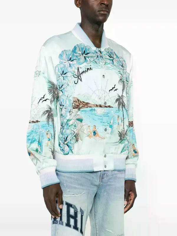 Amiri Paradise Beaded Bomber Jacket - Blue