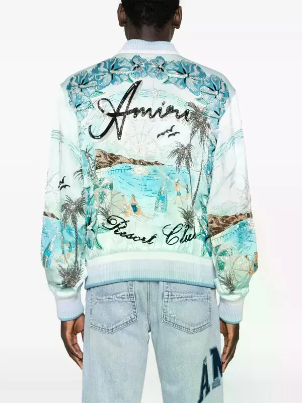Amiri Paradise Beaded Bomber Jacket - Blue