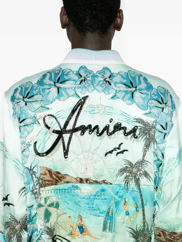 Amiri Paradise Beaded Bomber Jacket - Blue