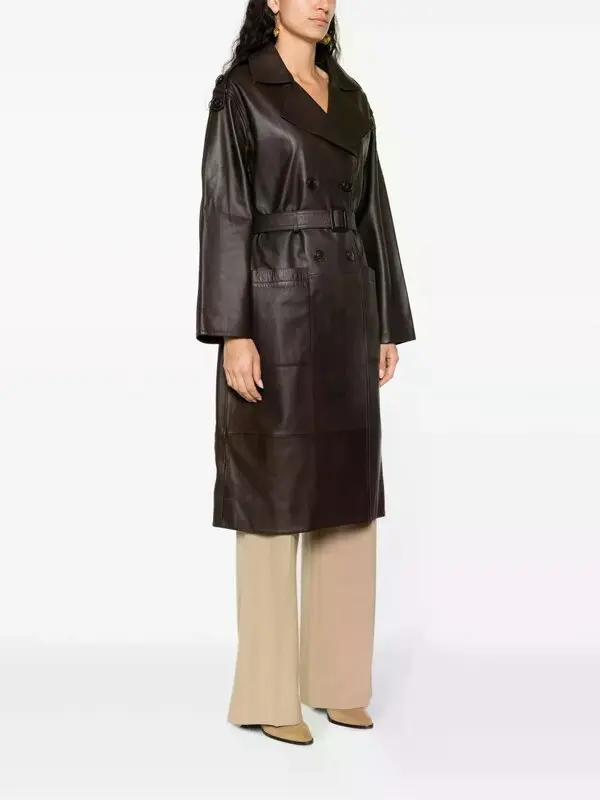 YVES SALOMON Double-breasted Leather Trench Coat