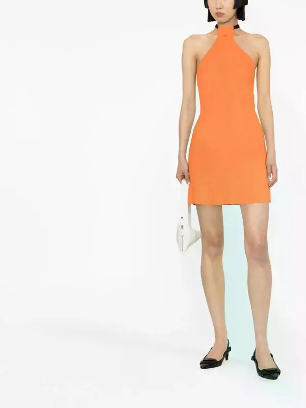 COURREGES Halterneck Ribbed-knit Mini Dress