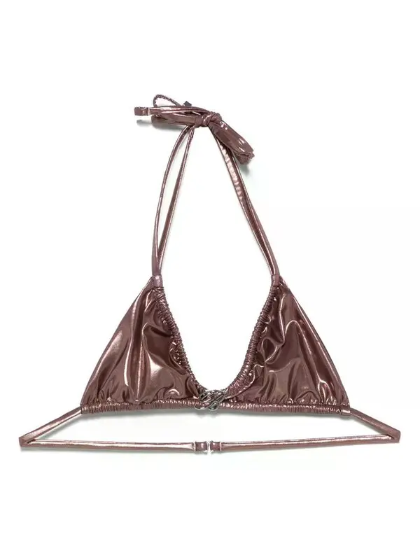 Blumarine Rose Laminated Bikini Top - Brown