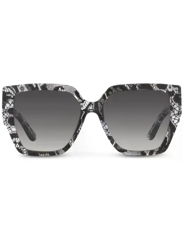 Dolce & Gabbana Lace-print Square-frame Sunglasses - Black