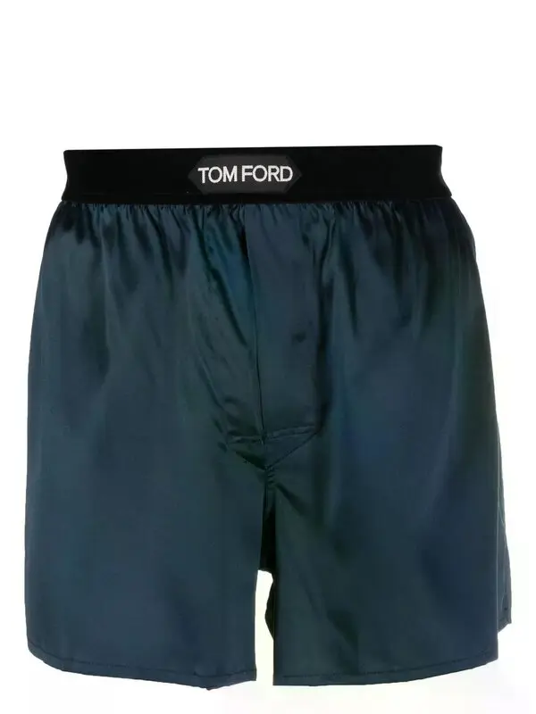 TOM FORD Logo-waist Satin Boxers - Blue