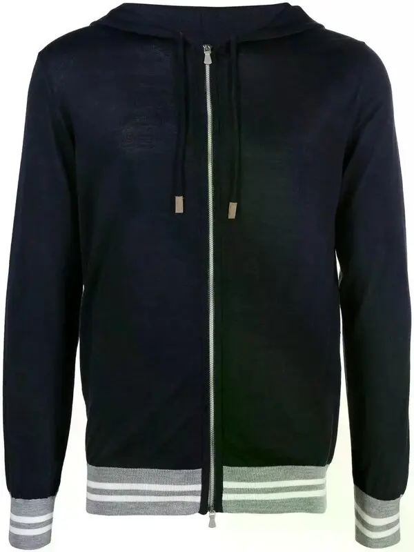 Eleventy Wool-silk Blend Drawstring Zip-up Hoodie - Blue