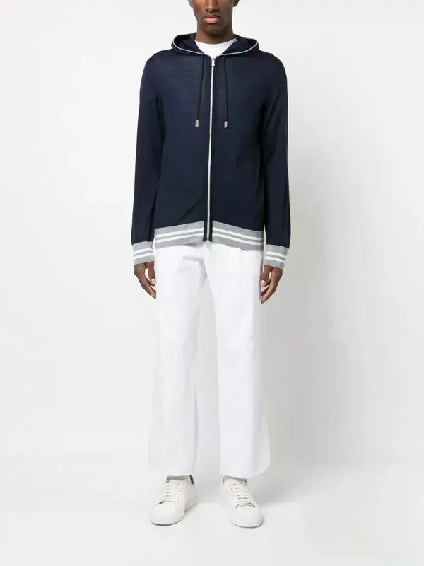 Eleventy Wool-silk Blend Drawstring Zip-up Hoodie