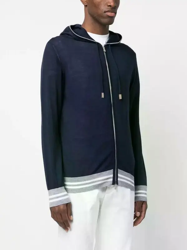 Eleventy Wool-silk Blend Drawstring Zip-up Hoodie