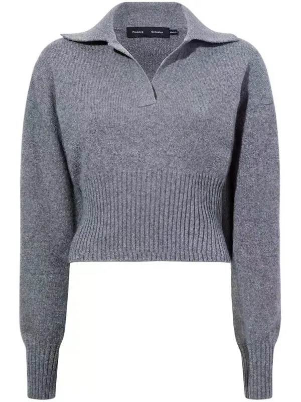 Proenza Schouler Jeanne Split-neck Ribbed-knit Jumper - Grey