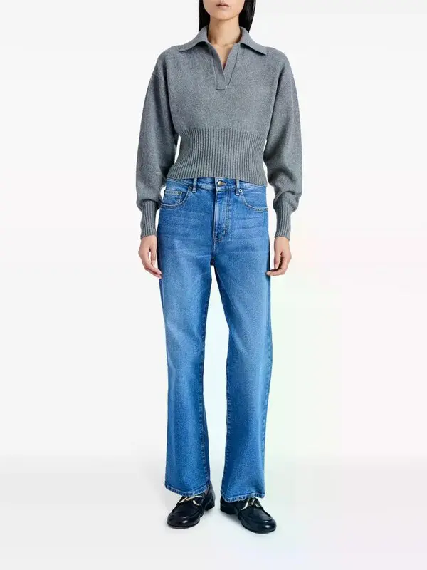 Proenza Schouler Jeanne Split-neck Ribbed-knit Jumper - Grey