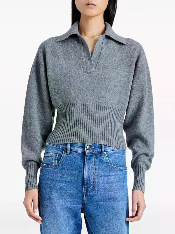Proenza Schouler Jeanne Split-neck Ribbed-knit Jumper - Grey
