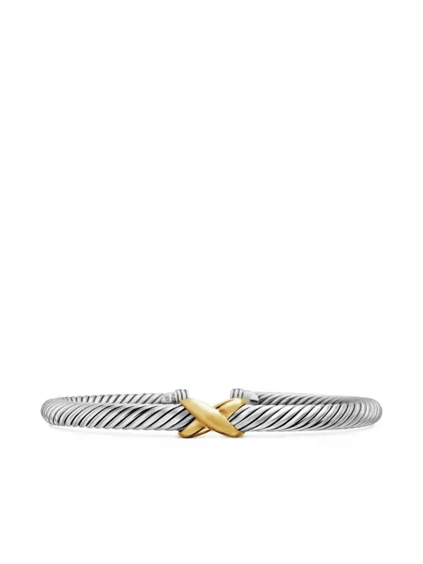 David Yurman 14kt Yellow Gold And Sterling Classic Cable Station Bracelet - Silver