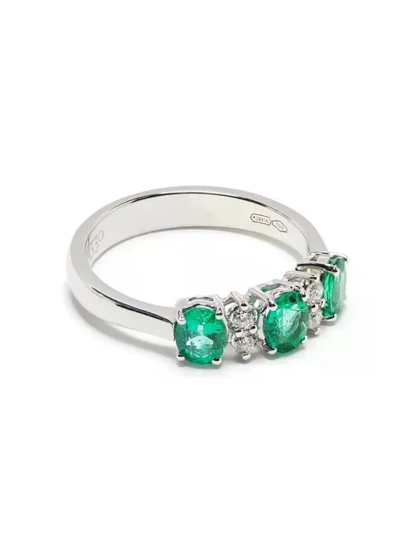 LEO PIZZO 18kt White Gold Diamond And Emerald Eternity Band Ring - Silver
