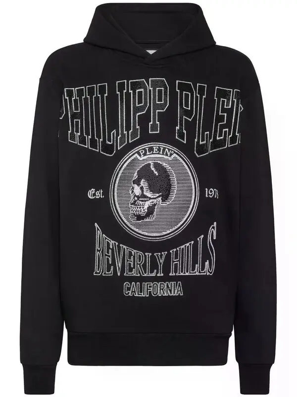 Philipp Plein Crystal-embellished Jersey Hoodie - Black