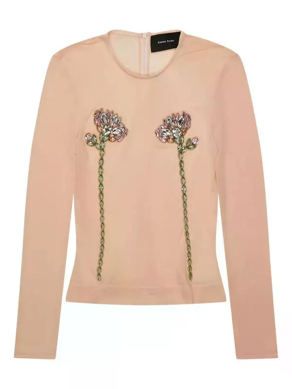 Simone Rocha Floral-embellished Long-sleeve Top
