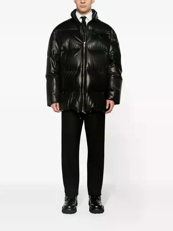 Prada Logo-plaque Leather Puffer Coat