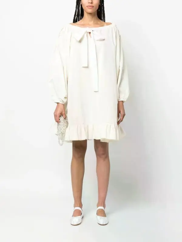 PATOU Tie-neck Ruffled Minidress - Neutrals