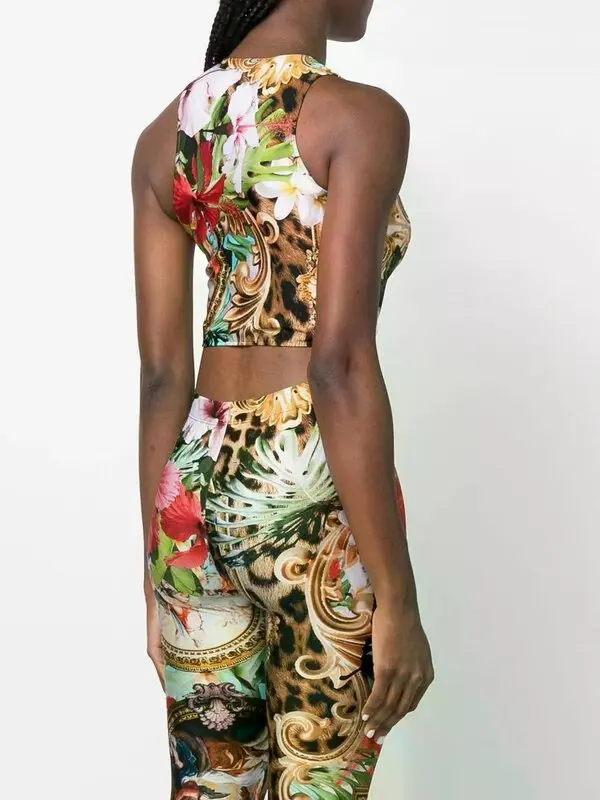 Philipp Plein Baroque Floral Print Sleeveless Crop Top - Brown