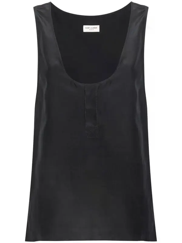 Saint Laurent Silk Henley Tank Top - Grey