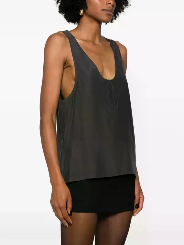 Saint Laurent Silk Henley Tank Top - Grey