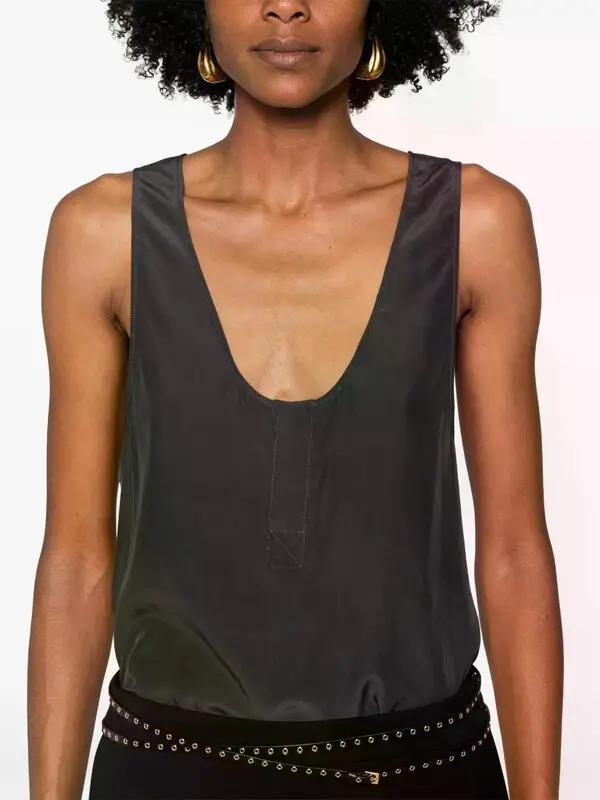 Saint Laurent Silk Henley Tank Top - Grey