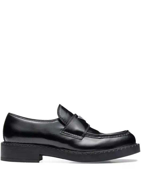 Prada Logo-plaque Brushed Leather Loafers