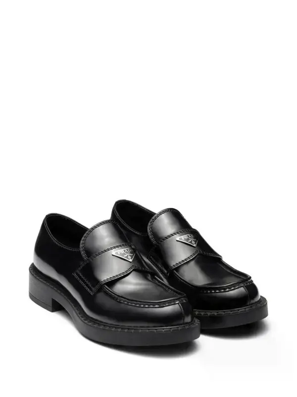 Prada Logo-plaque Brushed Leather Loafers