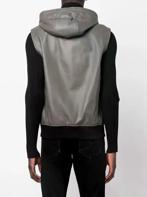 BILLIONAIRE Sleeveless Hooded Leather Zip Vest