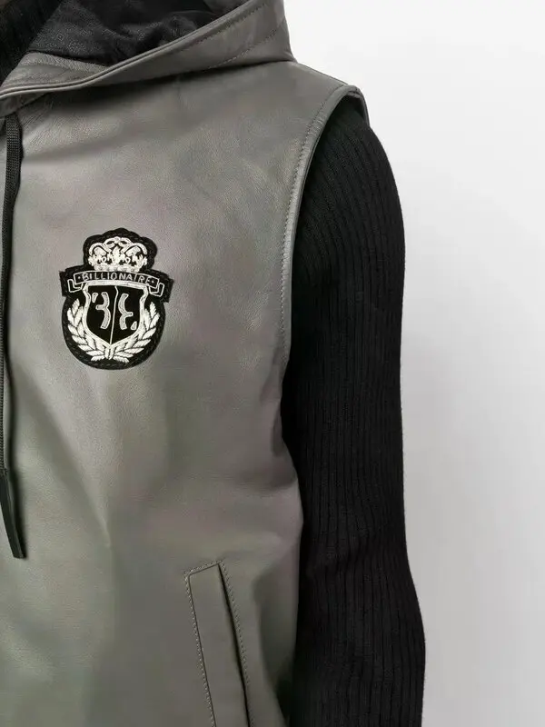 BILLIONAIRE Sleeveless Hooded Leather Zip Vest