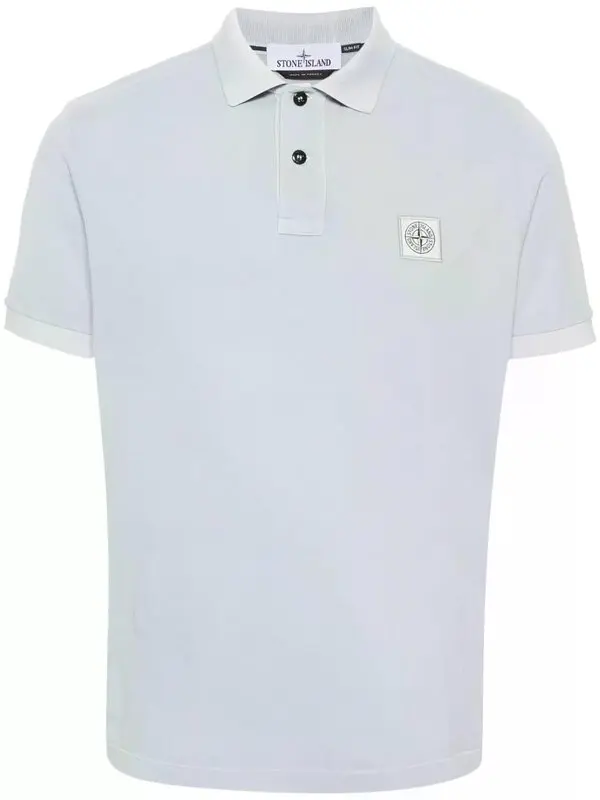Stone Island Compass-appliqué Cotton Polo Shirt - Grey