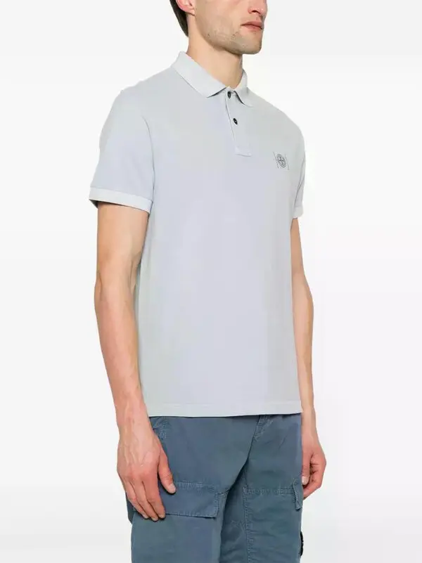 Stone Island Compass-appliqué Cotton Polo Shirt - Grey