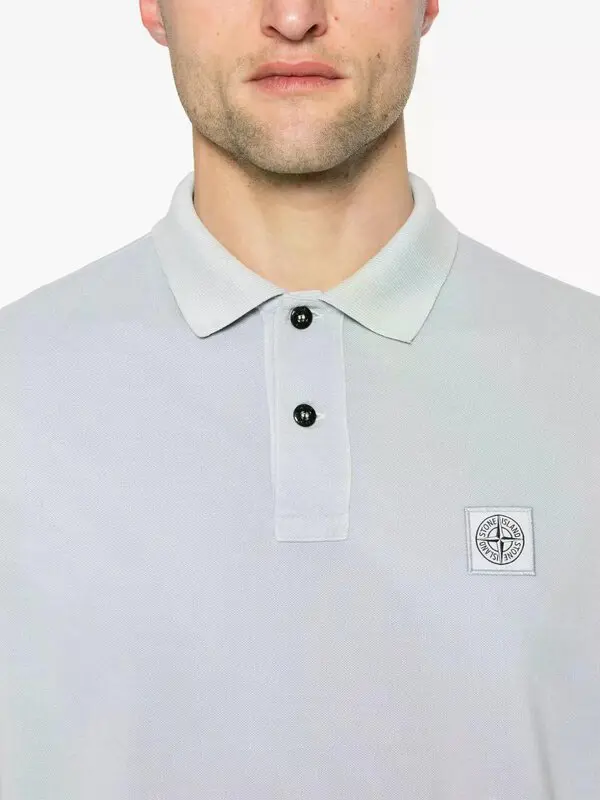 Stone Island Compass-appliqué Cotton Polo Shirt - Grey