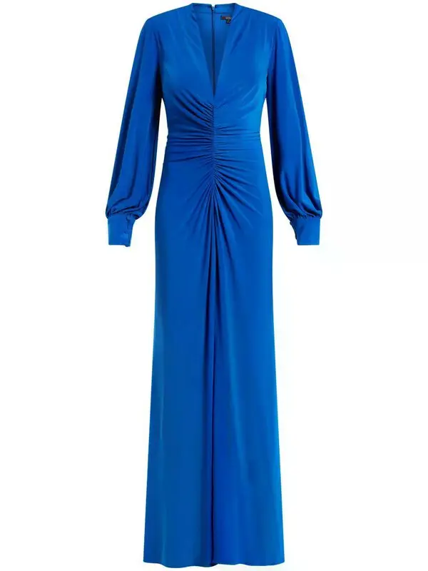 Badgley Mischka Ruched V-neck Floor-length Gown