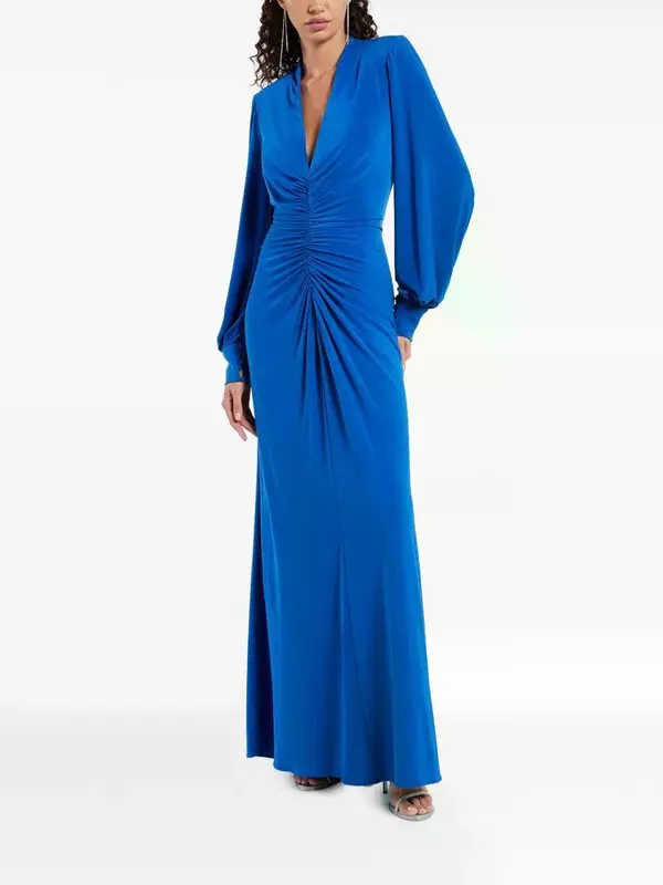 Badgley Mischka Ruched V-neck Floor-length Gown