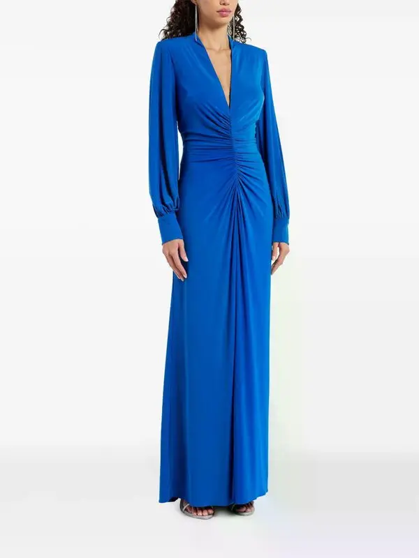 Badgley Mischka Ruched V-neck Floor-length Gown