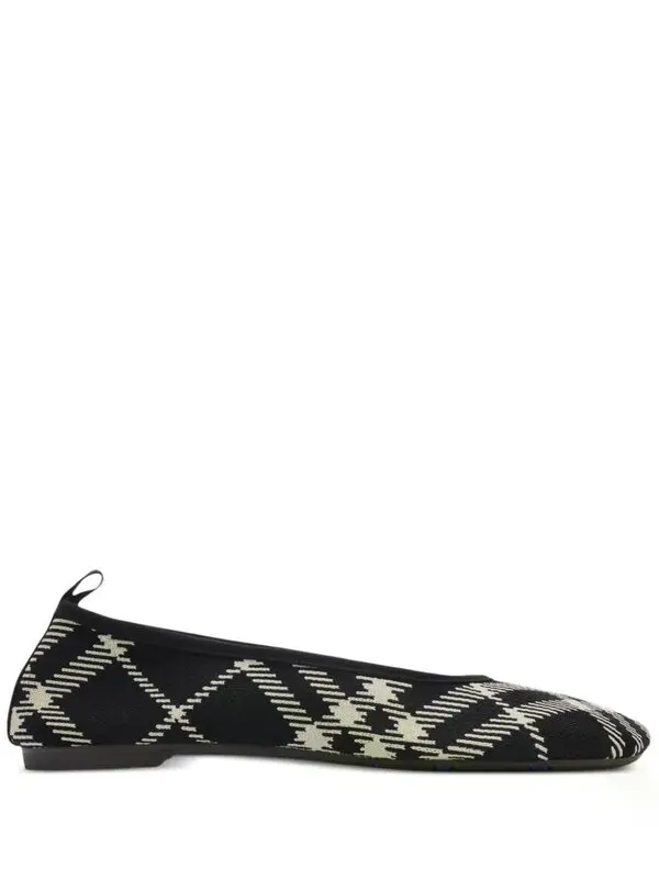 Burberry Check Knit Ballerinas - Black