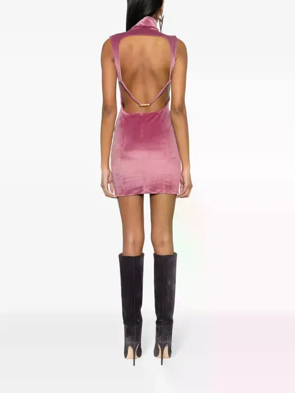 Gcds Logo-embroidered Open-back Velvet Minidress
