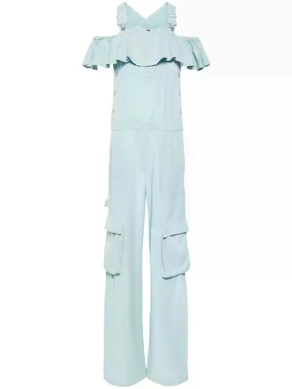 Moschino Ruffle-detail Cold-shoulder Jumpsuit - Blue