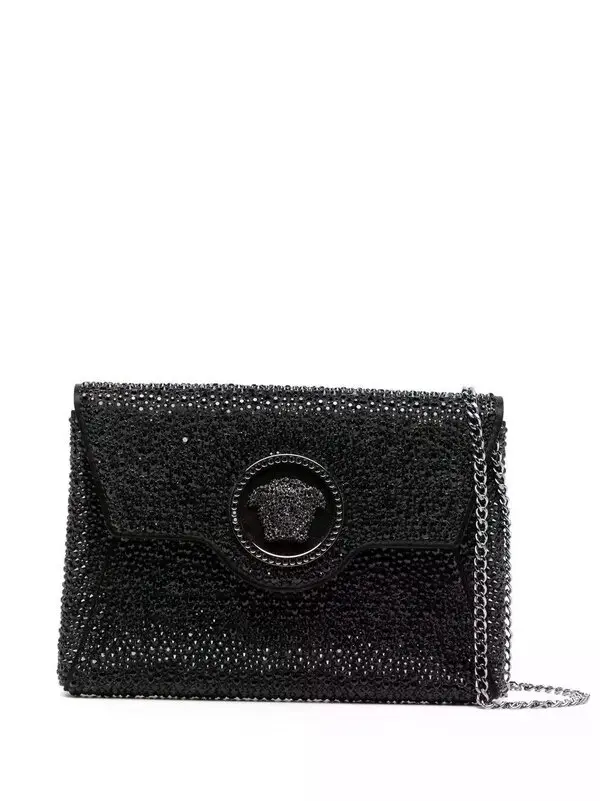 Versace La Medusa Crystal Envelope Clutch - Black