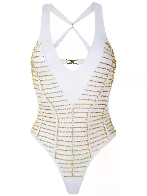 AMIR SLAMA Back Cross Straps One Piece Swimsuit - White