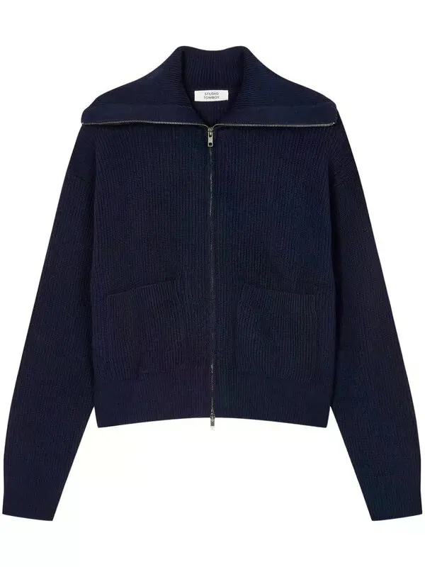 STUDIO TOMBOY Oversized Collar Zip-front Cardigan