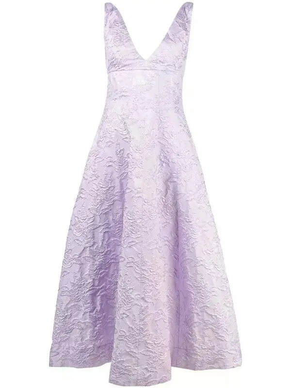 Philosophy Di Lorenzo Serafini Floral-jacquard V-neck Dress - Purple