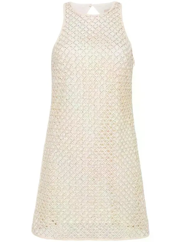 TWINSET Beaded Mesh Minidress - Neutrals