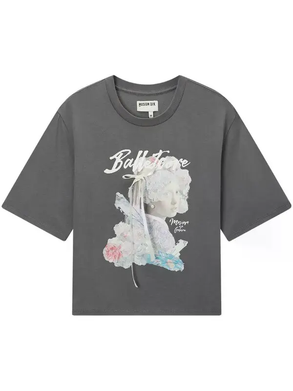MUSIUM DIV. Cotton T-shirt With Graphic And Faux-pearl Embellishments