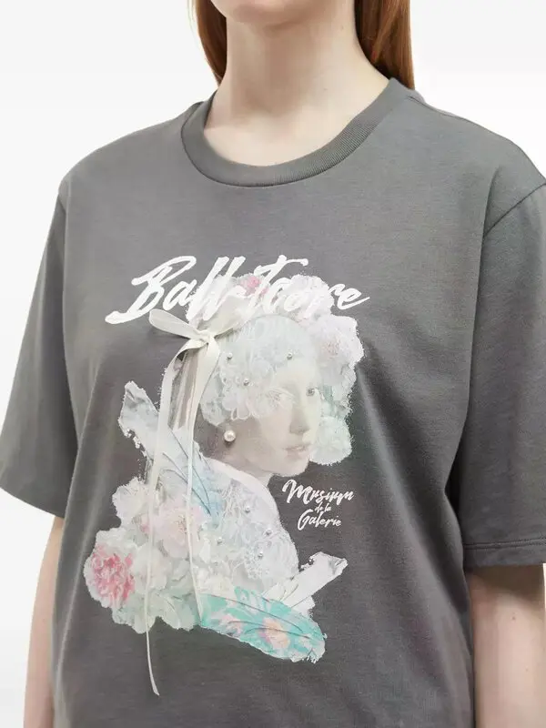 MUSIUM DIV. Cotton T-shirt With Graphic And Faux-pearl Embellishments
