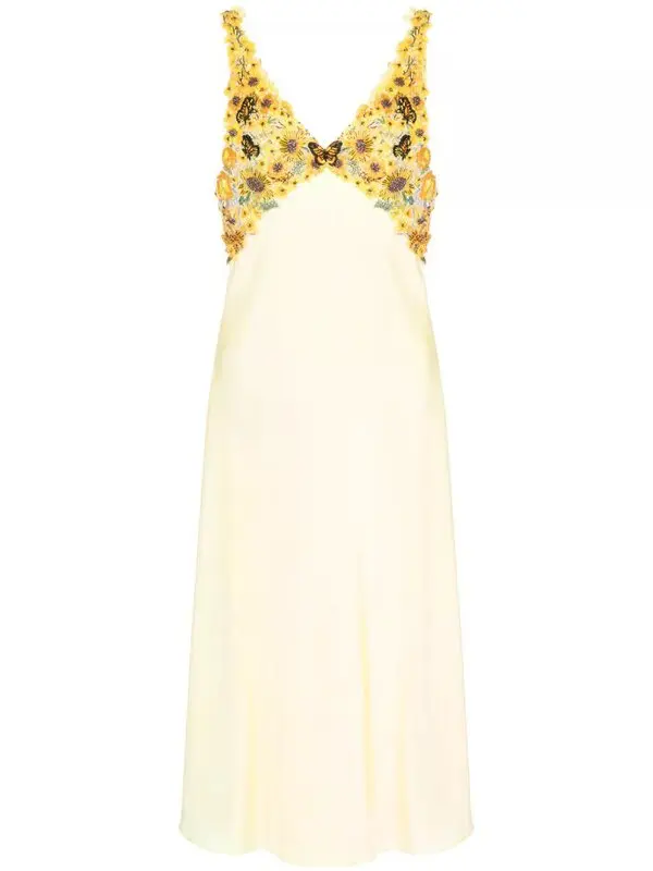 MARY KATRANTZOU Beaded Stretch-silk Slip Dress - Yellow